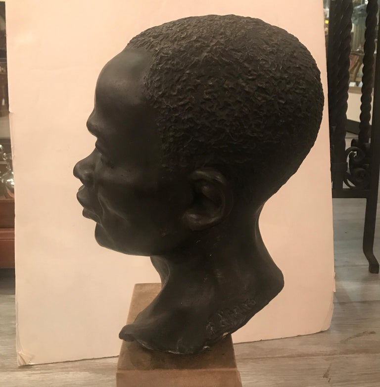 Patinated Bronze and Marble African Male Bronze Bust For Sale at 1stDibs
