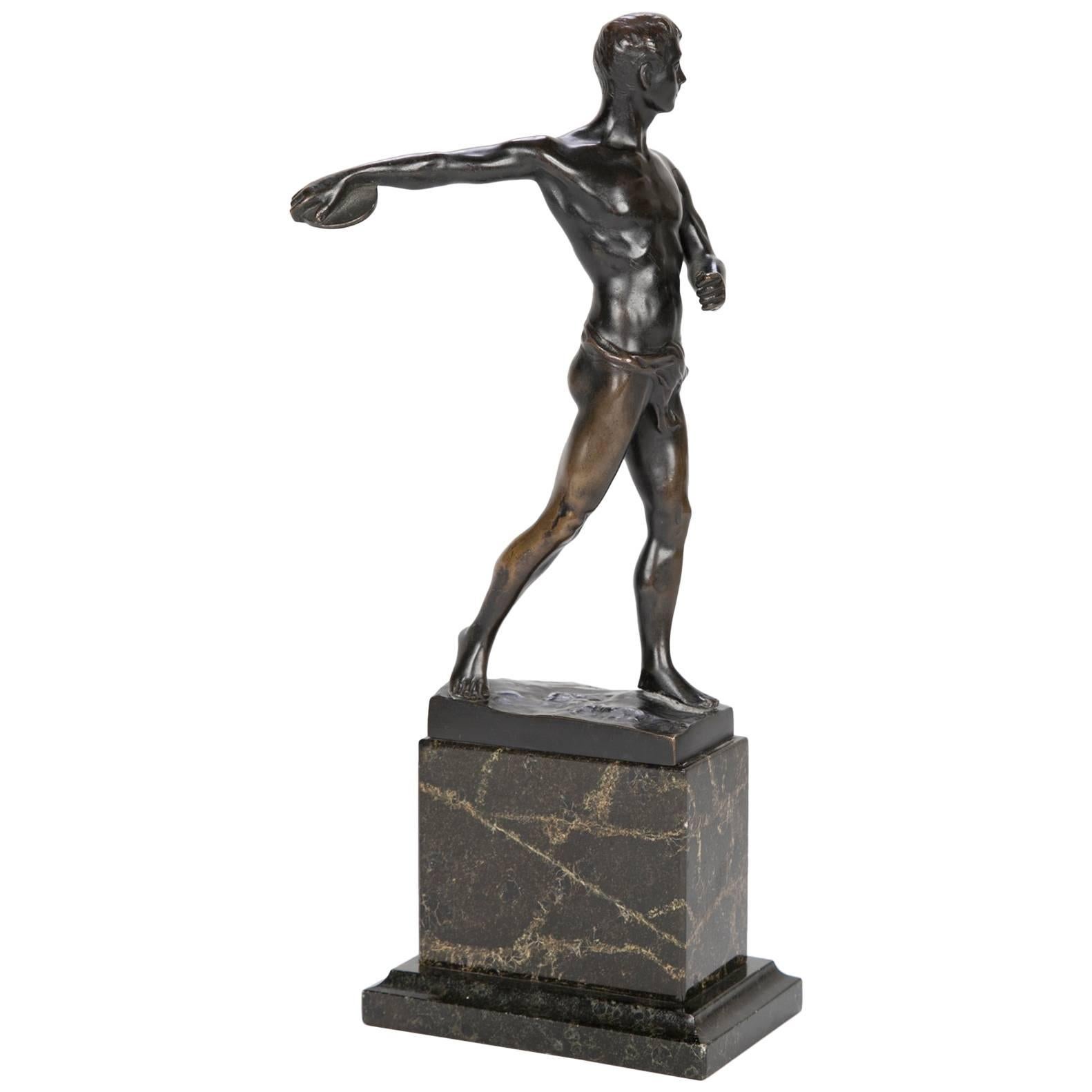 Patinated Bronze Figure of a Discus Thrower at 1stDibs