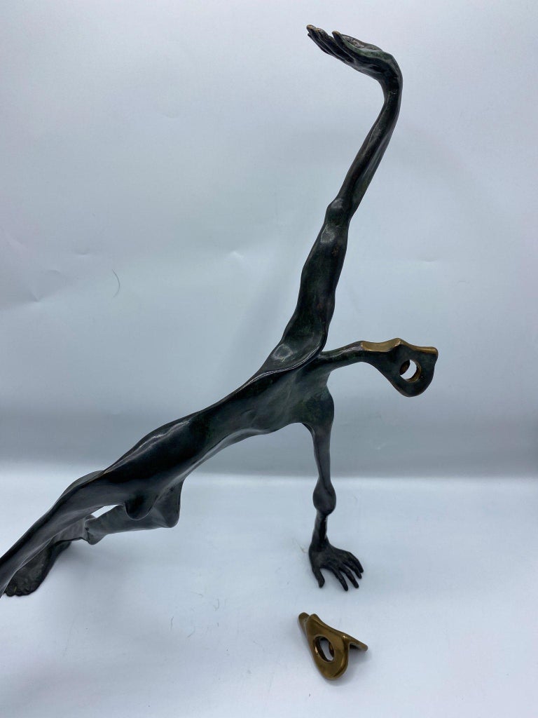 Patinated Bronze Sculpture of Male with a Small Bronze Mask For Sale at ...