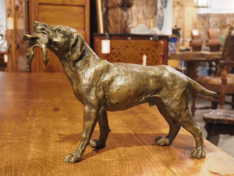Patinated Cast Bronze Hunting Dog Sculpture, 20th Century at 1stDibs