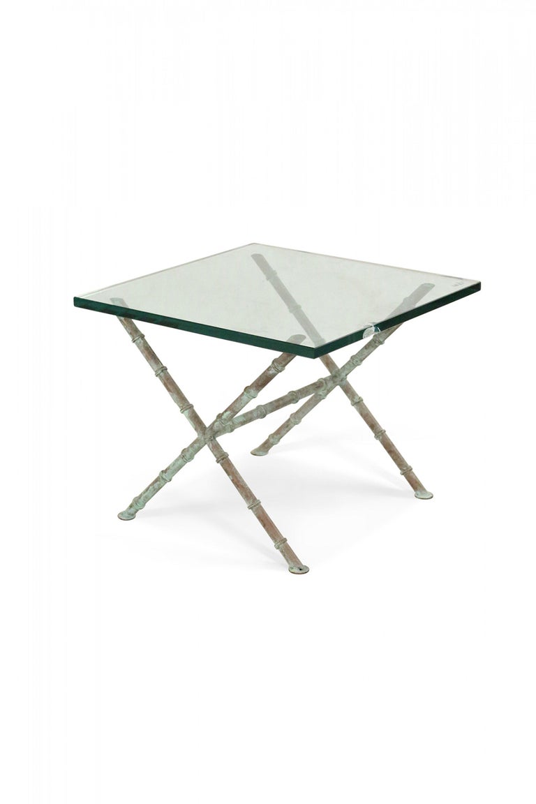 Patinated Faux Bamboo and Glass Rectangular Coffee Table 'Manner of ...