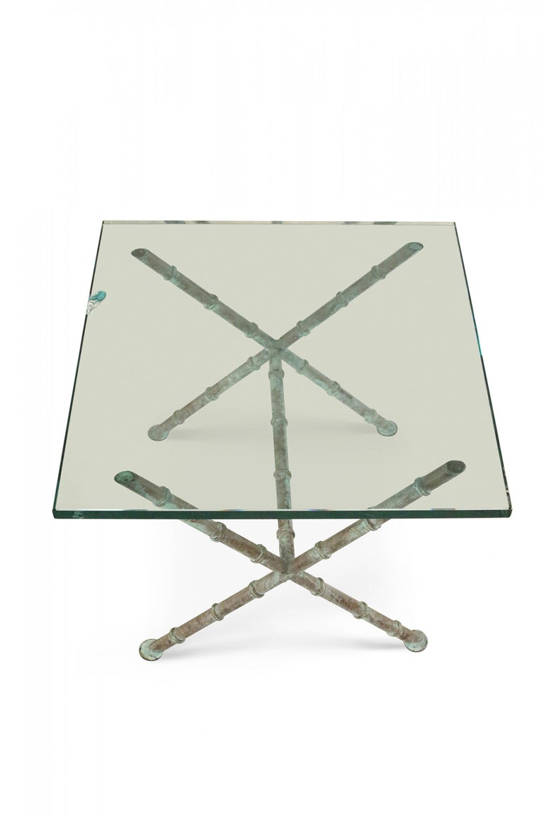Patinated Faux Bamboo and Glass Rectangular Coffee Table 'Manner of ...