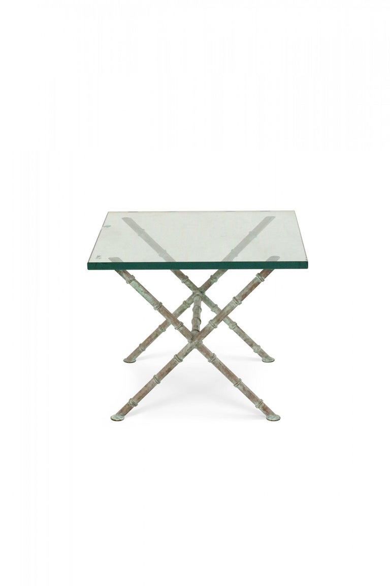 Patinated Faux Bamboo and Glass Rectangular Coffee Table 'Manner of ...