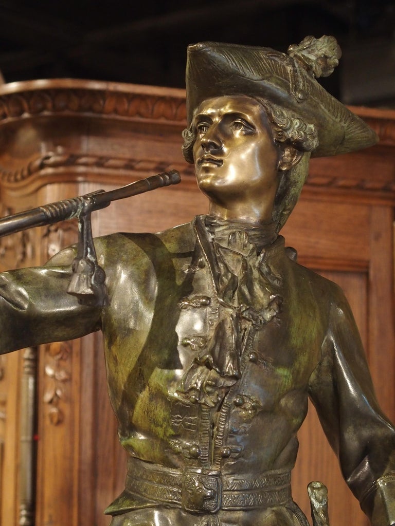 Patinated French Bronze Statue of Hunter and Hounds on Marble Pedestal ...