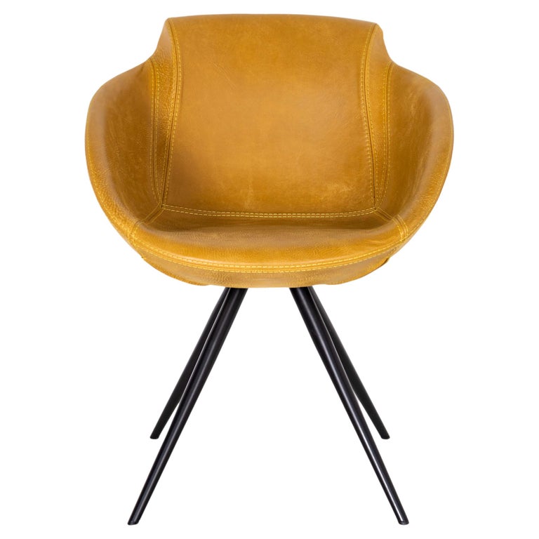 Patinated Leather Club Dining Chair, Mustard For Sale at 1stDibs