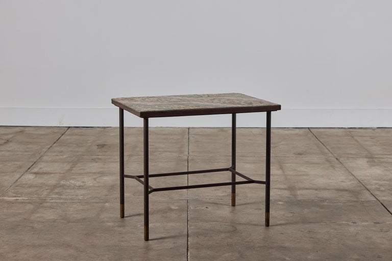 Patinated Metal Side Table with Mosaic Tile Top For Sale at 1stDibs