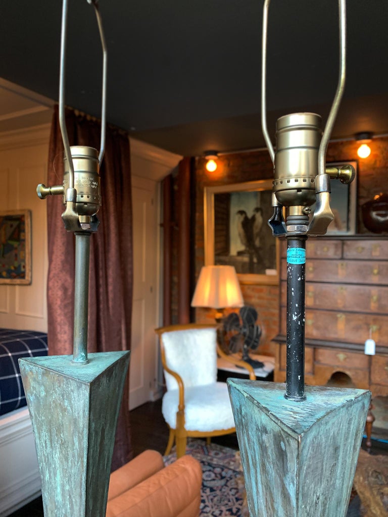 Patinated Metal Table Lamps in the Style of Stewart Ross James, a Pair ...
