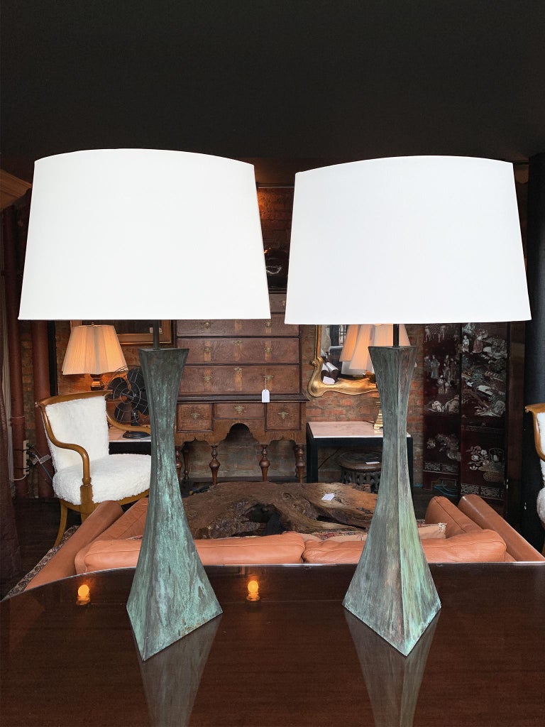 Patinated Metal Table Lamps in the Style of Stewart Ross James, a Pair ...