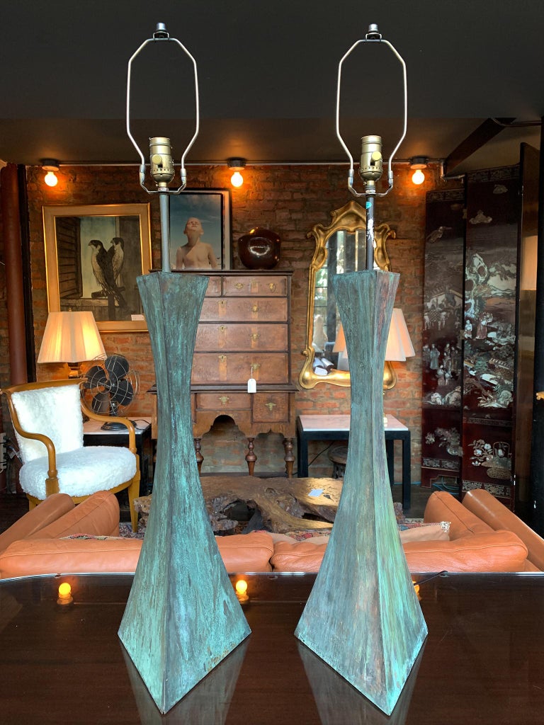 Patinated Metal Table Lamps in the Style of Stewart Ross James, a Pair ...