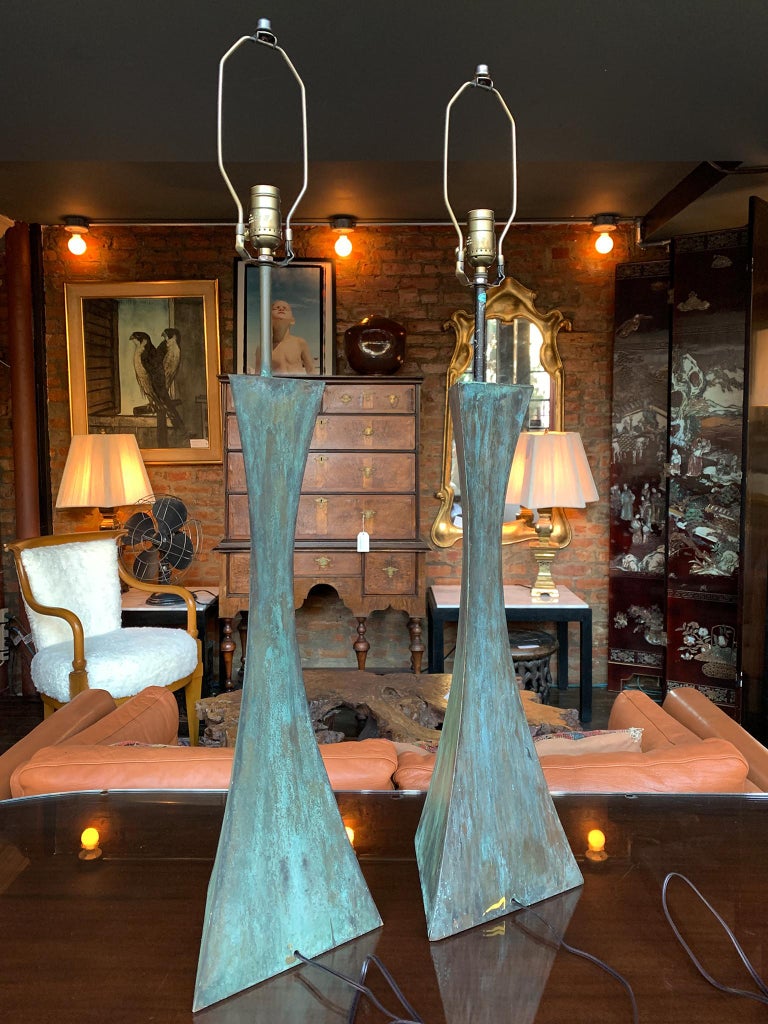 Patinated Metal Table Lamps in the Style of Stewart Ross James, a Pair ...