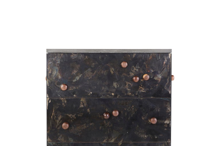Patinated Steel Veneer "Highboy with Protrusions" in Walnut with ...