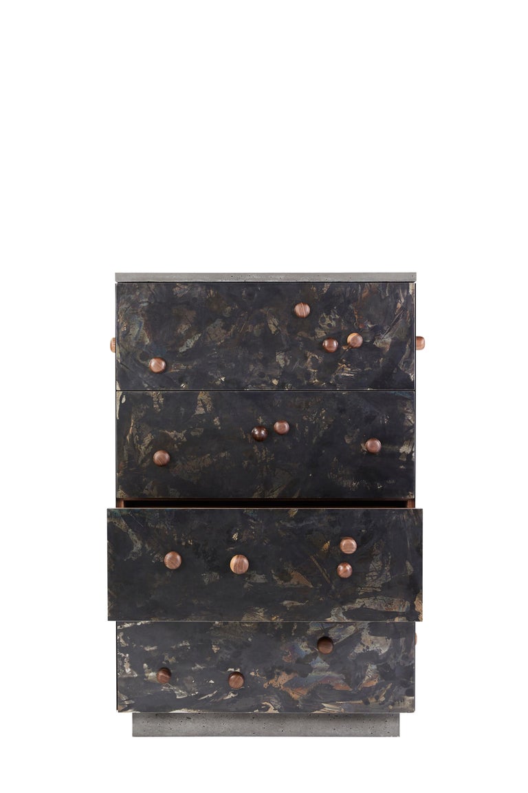 Patinated Steel Veneer "Highboy with Protrusions" in Walnut with ...