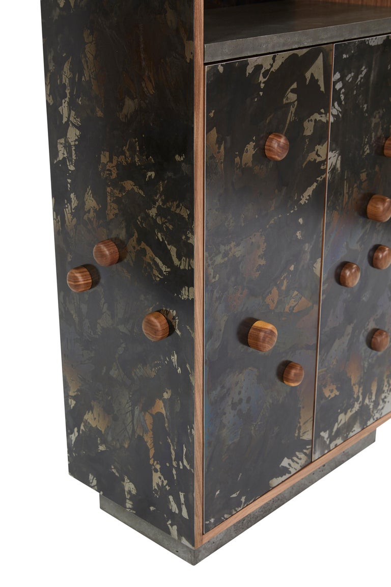 Steel Veneer "Case with Protrusions", Patinated or Blackened, in Walnut ...