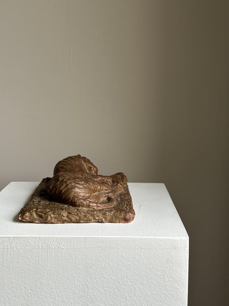 Patinated Plaster Sculpture of Resting Tiger, Signed Frisendahl, Paris ...