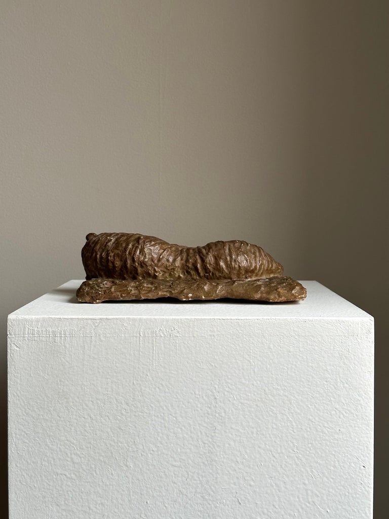 Patinated Plaster Sculpture of Resting Tiger, Signed Frisendahl, Paris ...