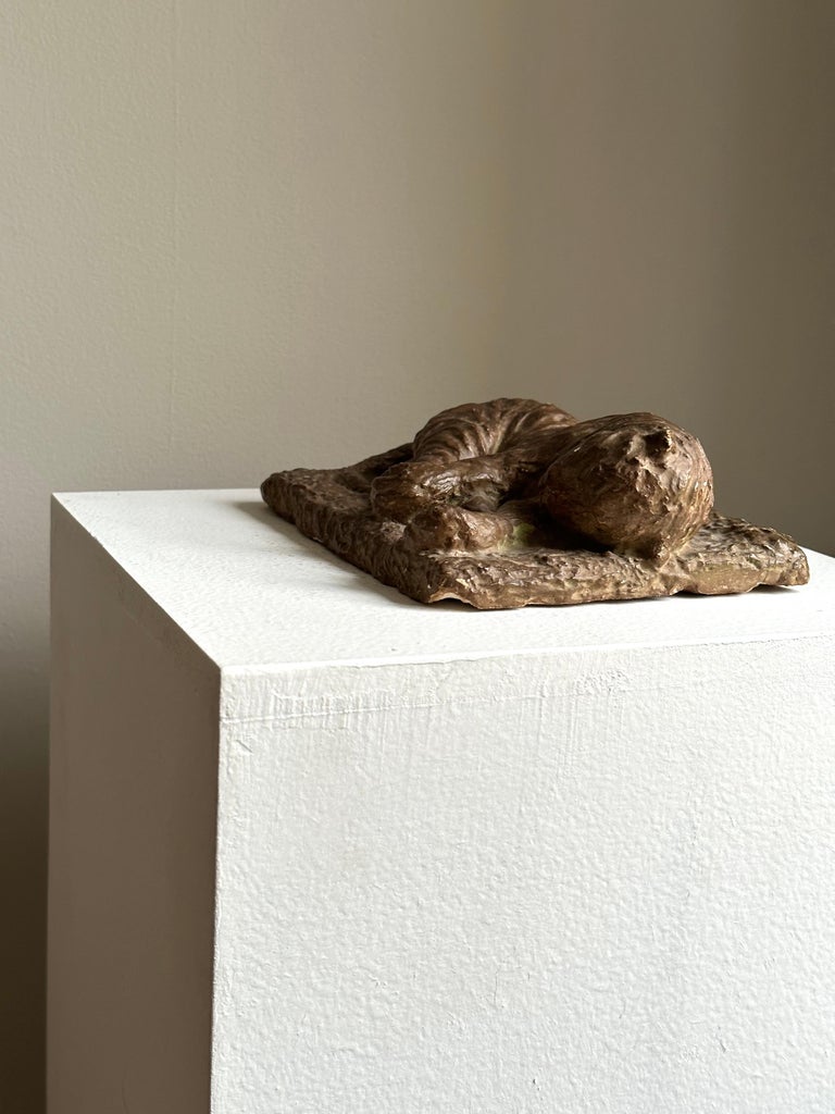 Patinated Plaster Sculpture of Resting Tiger, Signed Frisendahl, Paris ...