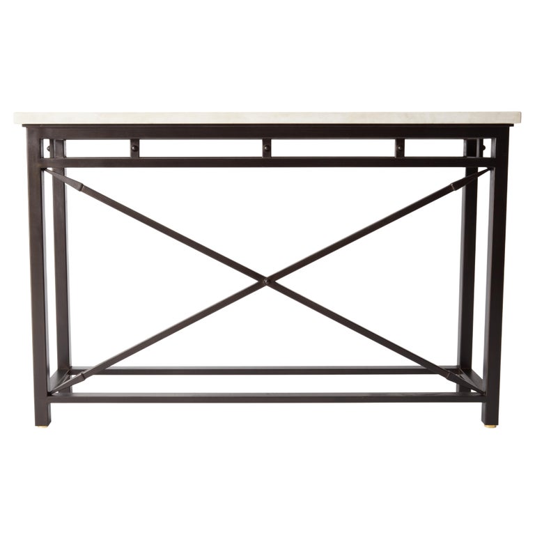 Contemporary Neoclassical Console Table with Stone Top For Sale at 1stDibs