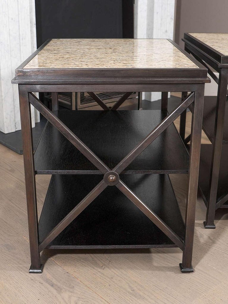 Contemporary Neoclassical Side Tables with Steel Bases and Inset Marble ...