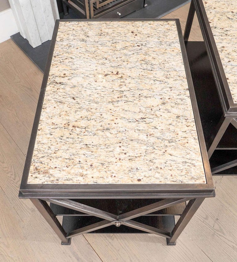 Contemporary Neoclassical Side Tables with Steel Bases and Inset Marble ...