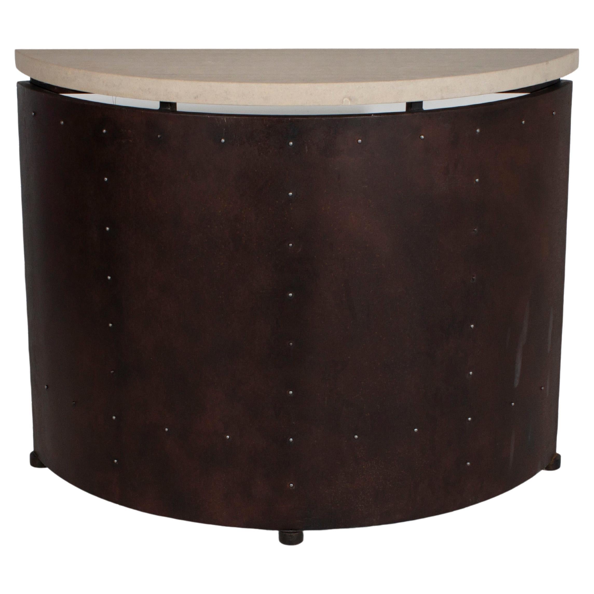 Metal Demilune Table with a Faun Leg and Glass Top at 1stDibs