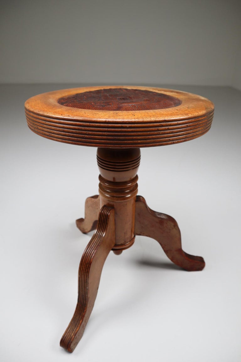 Patinated Victorian Era Walnut Adjustable Harp Stool with Original ...