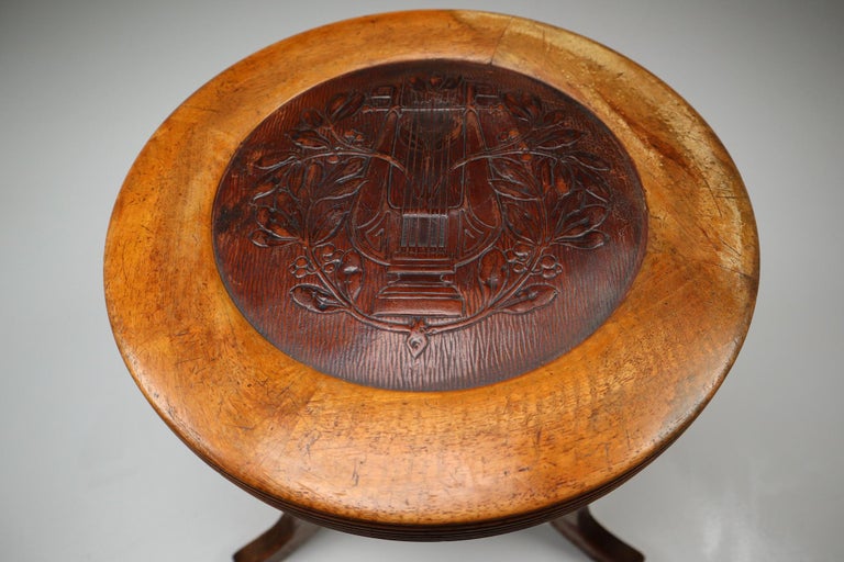 Patinated Victorian Era Walnut Adjustable Harp Stool with Original ...