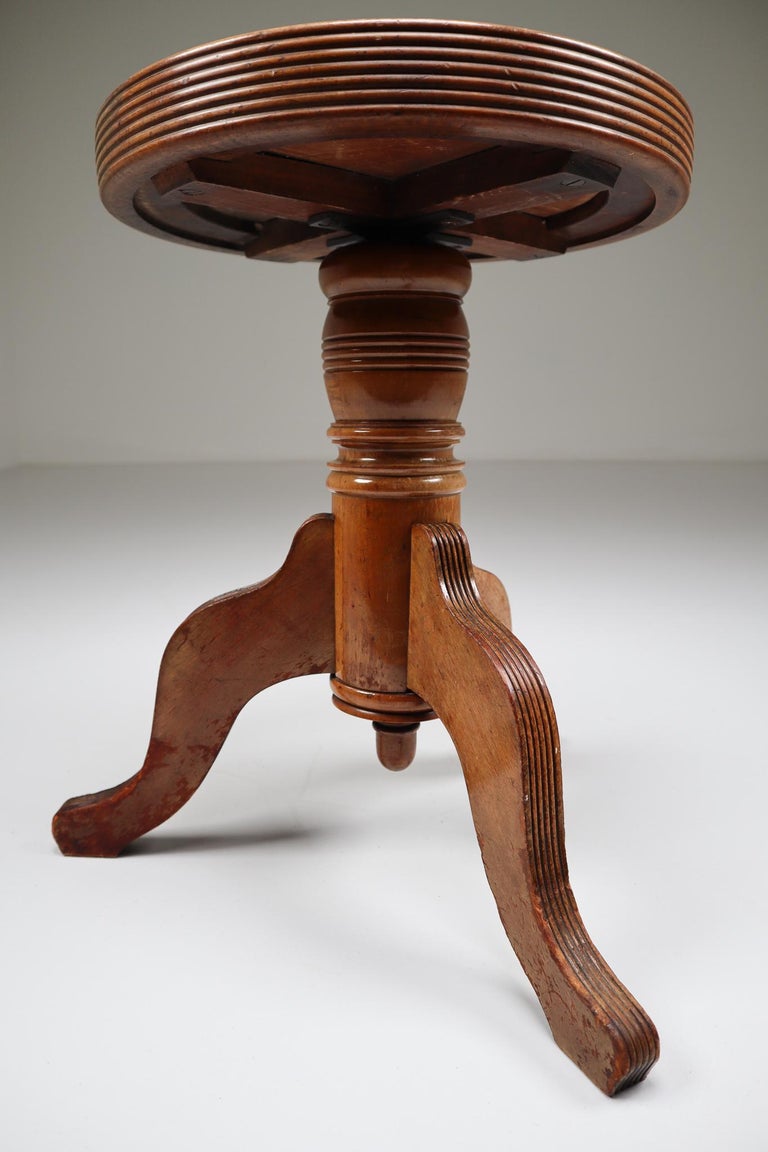 Patinated Victorian Era Walnut Adjustable Harp Stool with Original ...