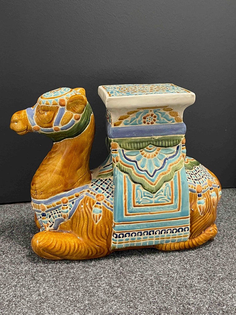 Patio Decoration Ceramic Hollywood Regency Camel Garden Stool or Side ...