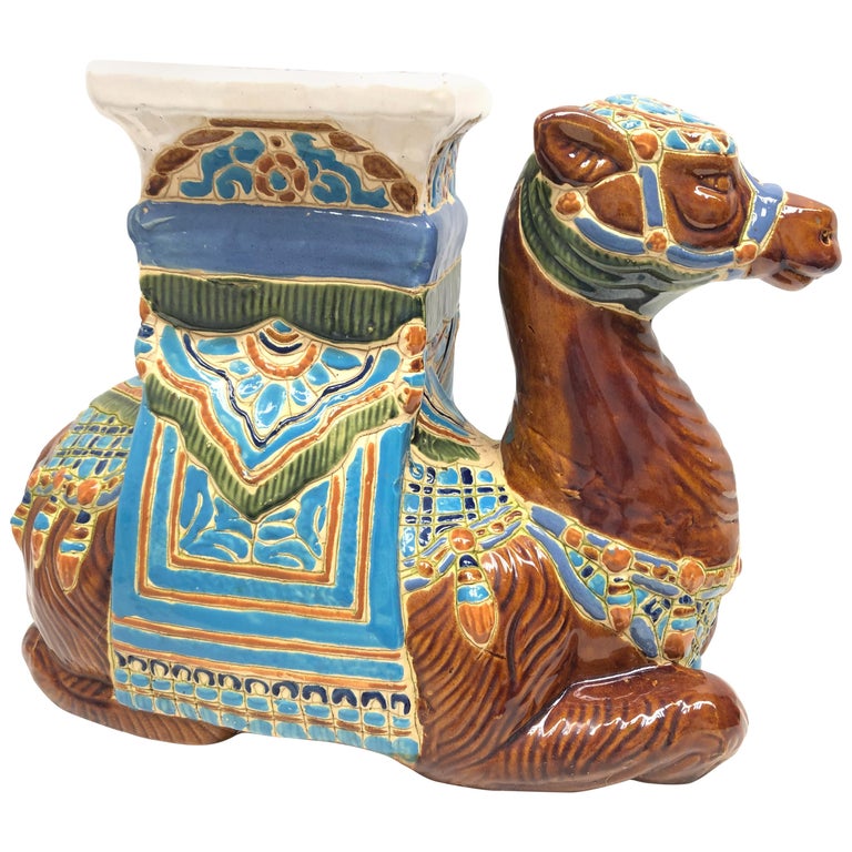Patio Decoration Ceramic Hollywood Regency Camel Garden Stool or Side ...