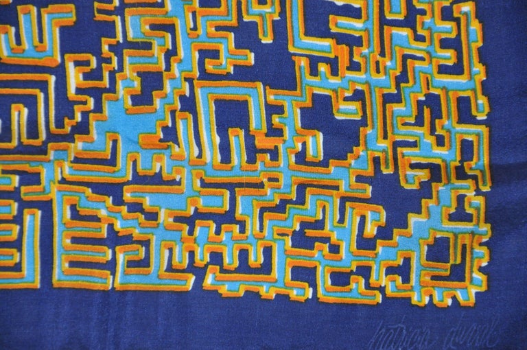 Patricia Duval Multiple Shades of Blue Tangerine and Yellow Silk Crepe ...