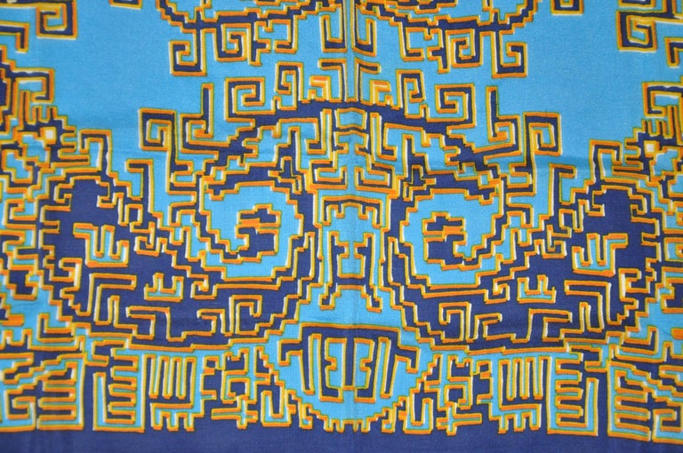 Patricia Duval Multiple Shades of Blue Tangerine and Yellow Silk Crepe ...