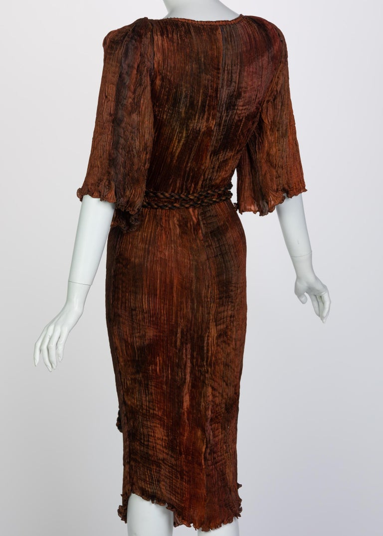 Patricia Lester Copper Brown Silk Fortuny Pleated Dress and Belt, 1980s ...