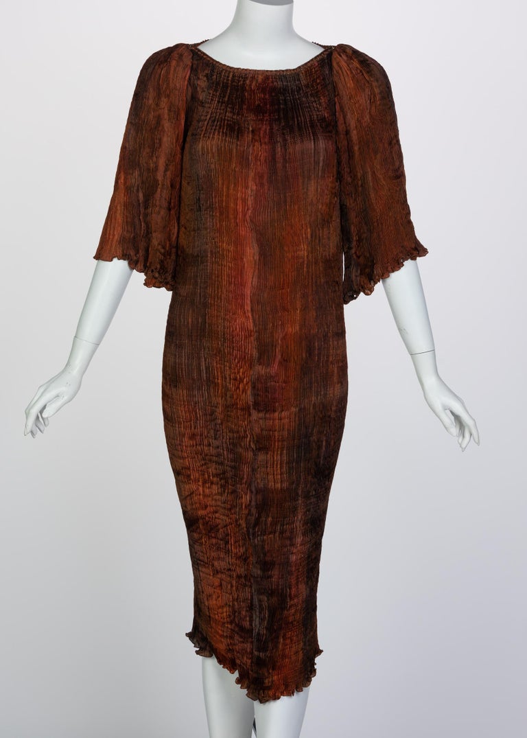 Patricia Lester Copper Brown Silk Fortuny Pleated Dress and Belt, 1980s ...