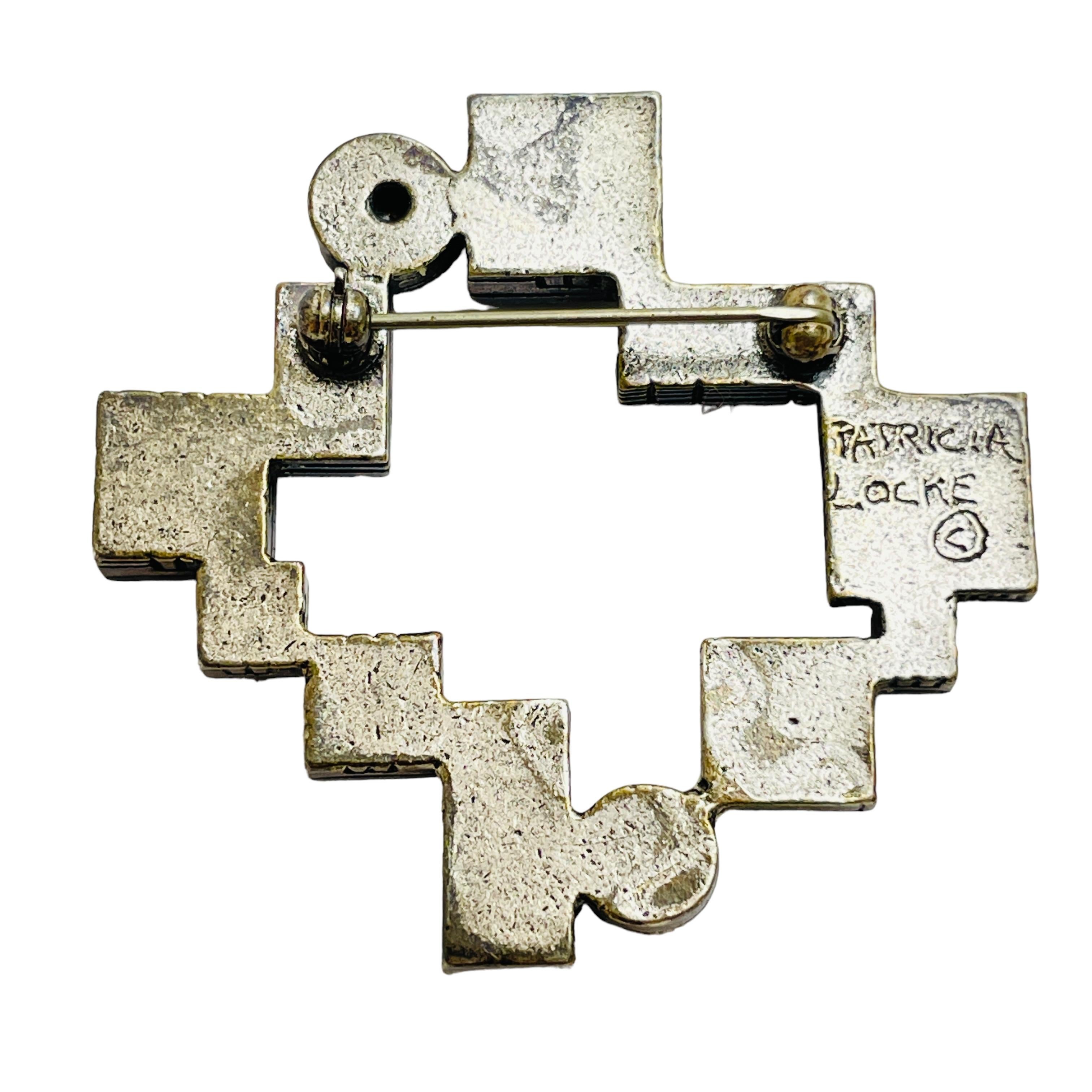 PATRICIA LOCKE silver tone crystal modernist geometric designer brooch ...