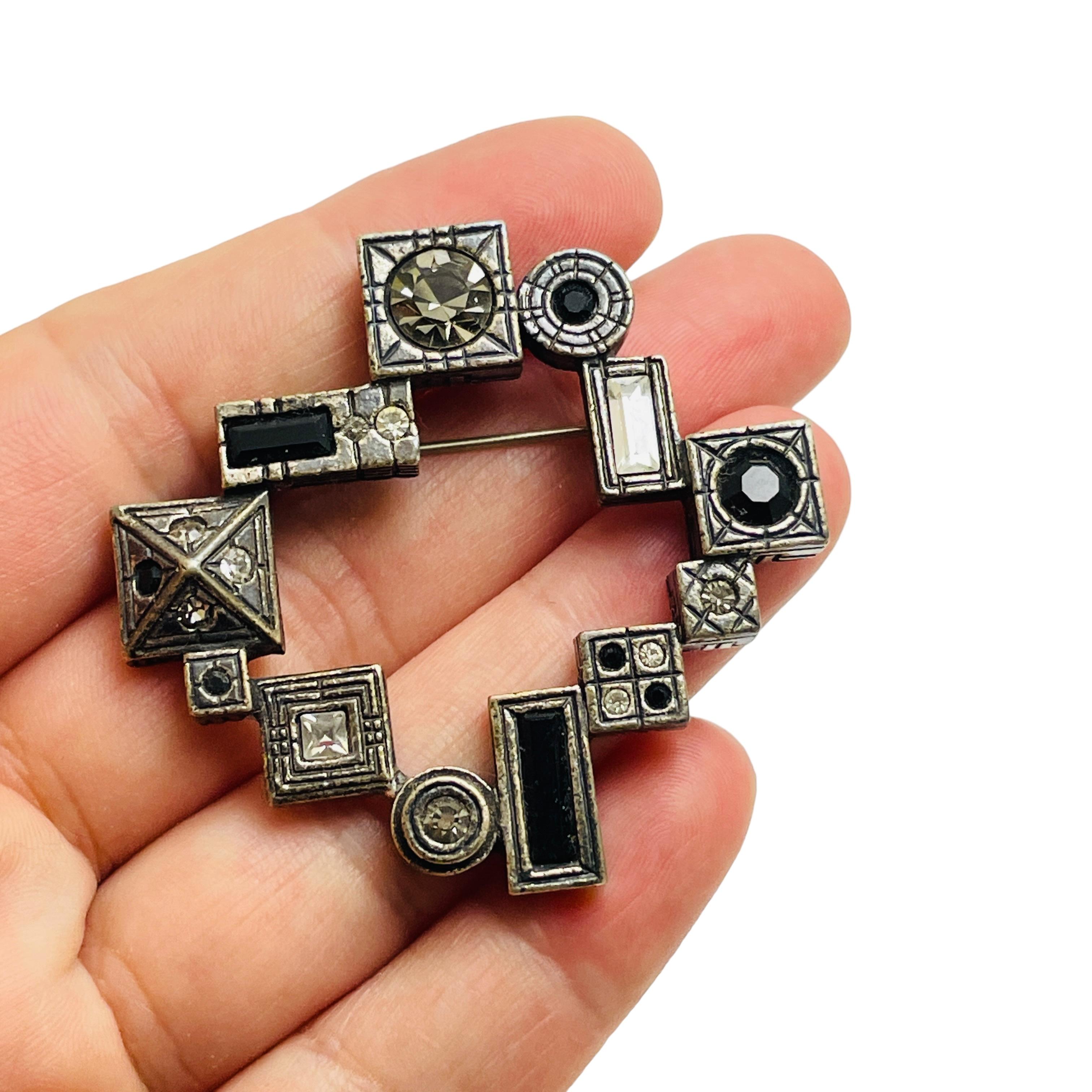 PATRICIA LOCKE silver tone crystal modernist geometric designer brooch ...