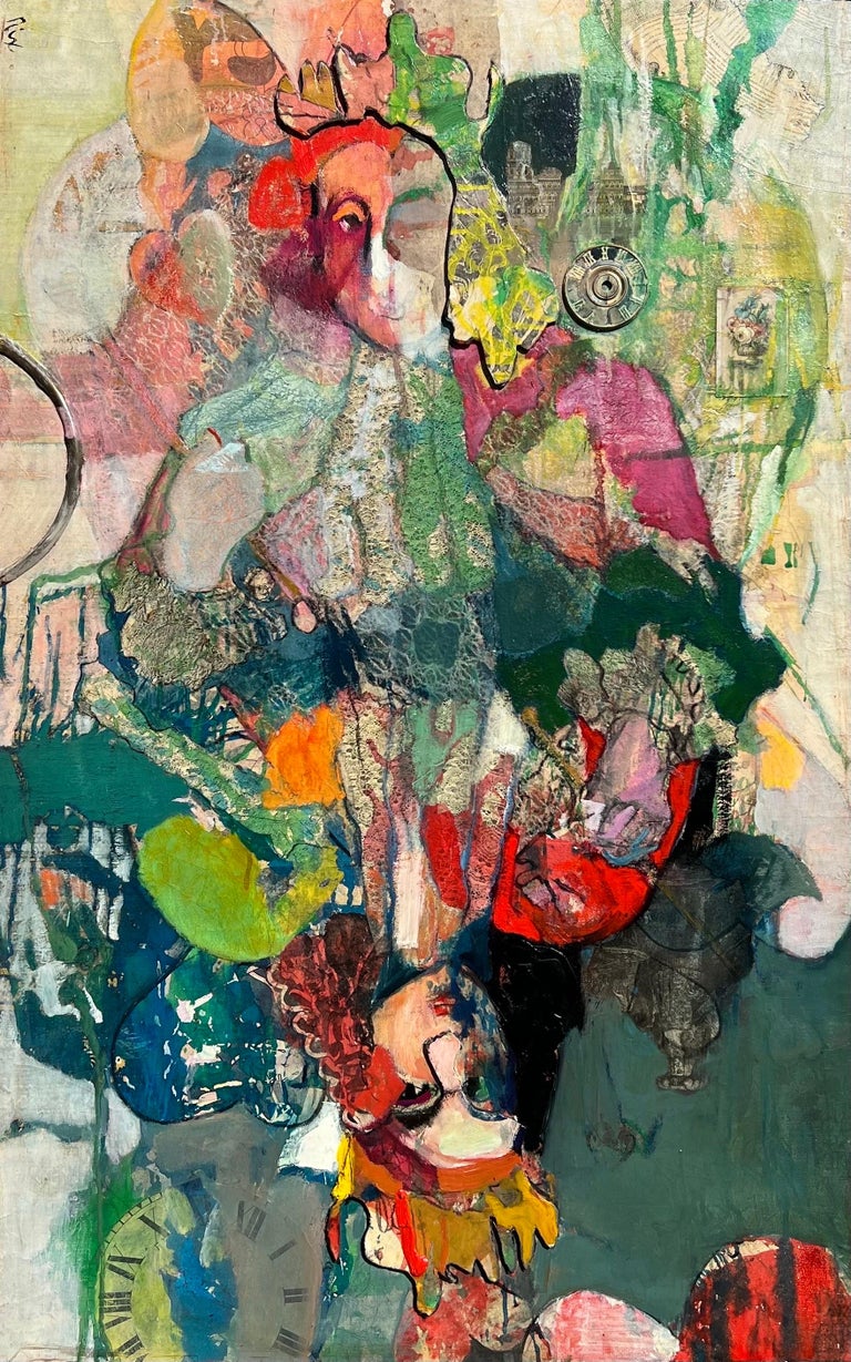 Patricia Nix - Large Figurative Abstract Expressionist King Collage Oil ...