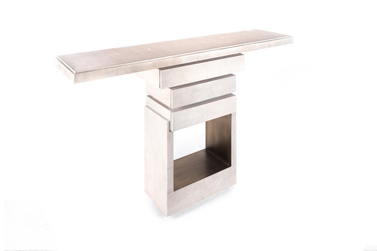 Patrick Console in Cream Shagreen and Bronze-Patina Brass by R&Y ...