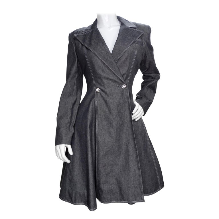 Patrick Kelly Black Denim Peat Coat For Sale at 1stDibs