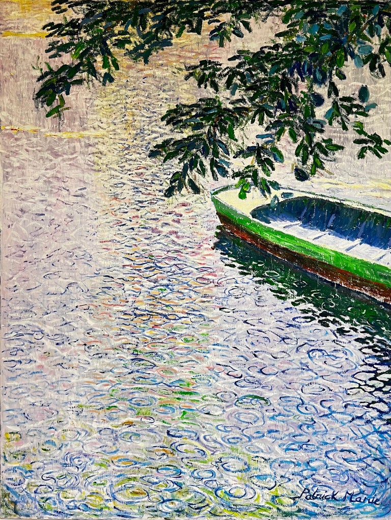 Patrick Marie - Huge French Impressionist Oil Painting Wooden Punt Boat ...