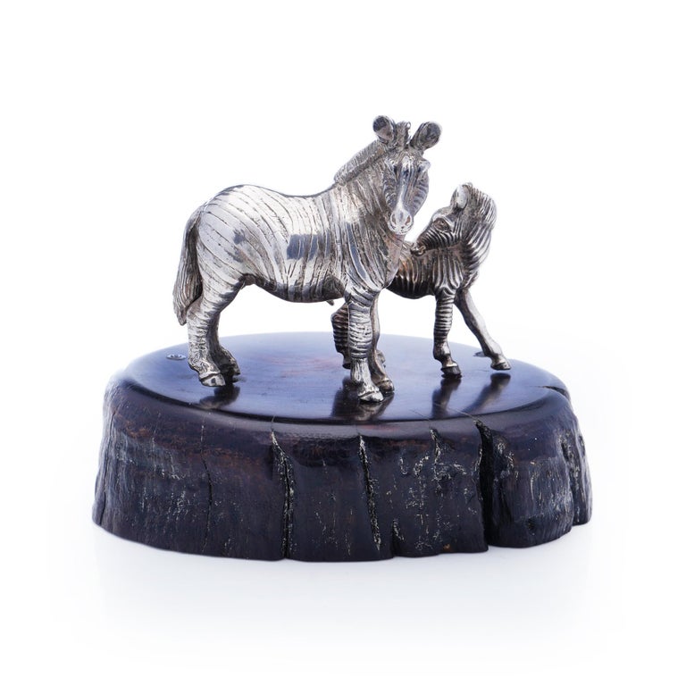 Patrick Mavros 925 Sterling Silver Zebra and Foal Figurine on a ...