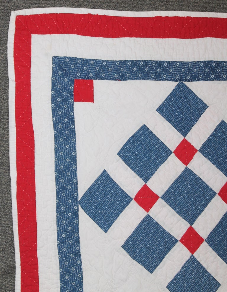 Patriotic Nine Patch Variation Quilt For Sale at 1stDibs