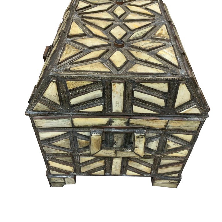 Pieced Bone and Silver Patterned Dowry Trunk, Morocco, Midcentury at ...