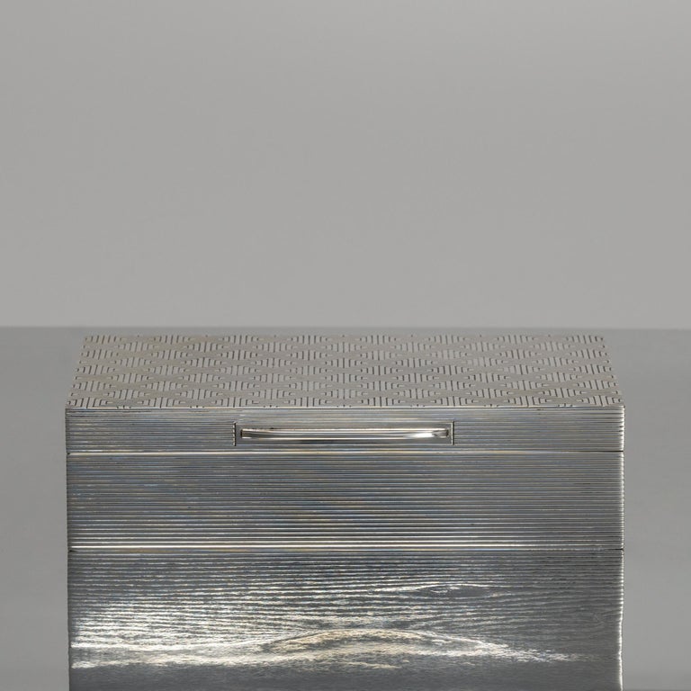 Patterned Silver Cigarette Box, Hallmarked, 1960 For Sale at 1stDibs