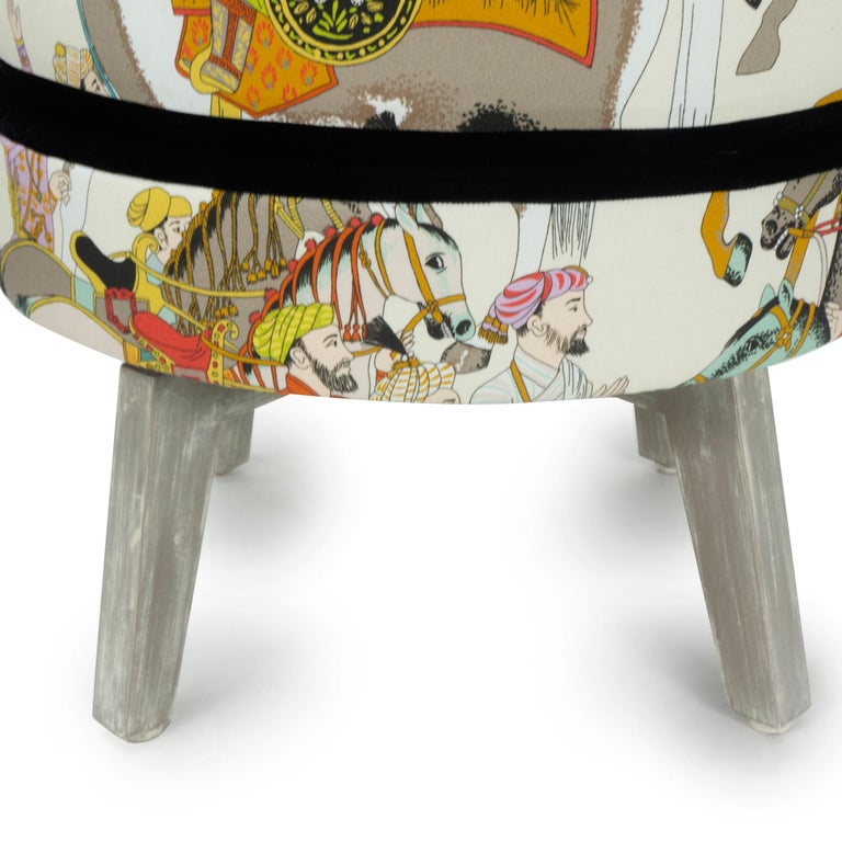 Patterned Three Layered Cushioned Ottoman Stool with Black Velvet ...