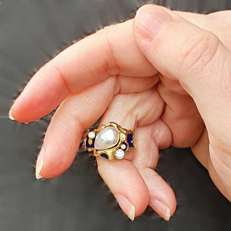 Paul Amey Signature Molten Edge, 18k Gold, Blue Enamel, Pearl and ...