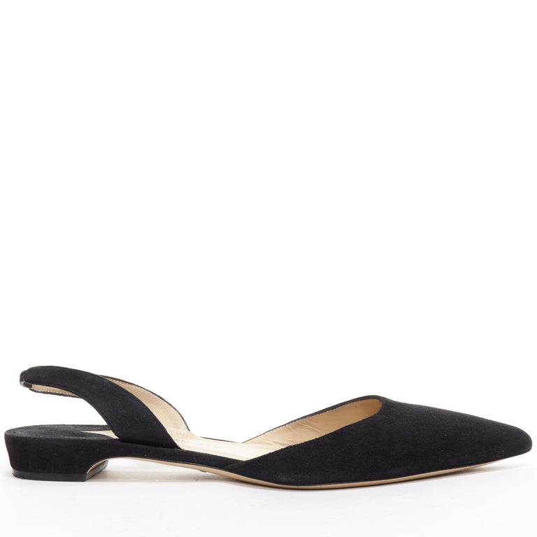 PAUL ANDREW black classic suede leather slingback point toe flats EU37.5 For Sale at 1stDibs