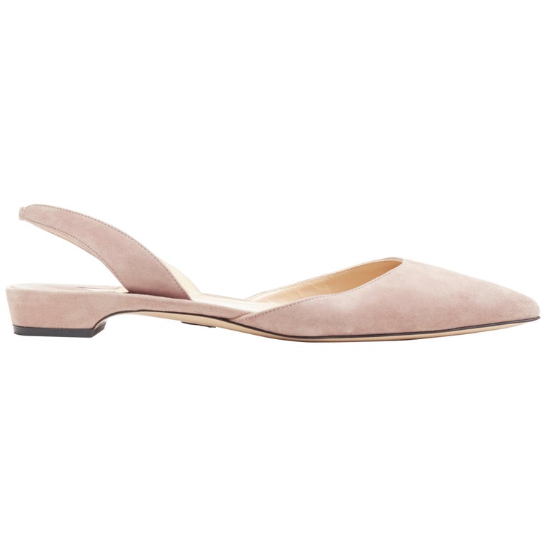 PAUL ANDREW Rhea taupe grey suede leather point toe sling back flats ...