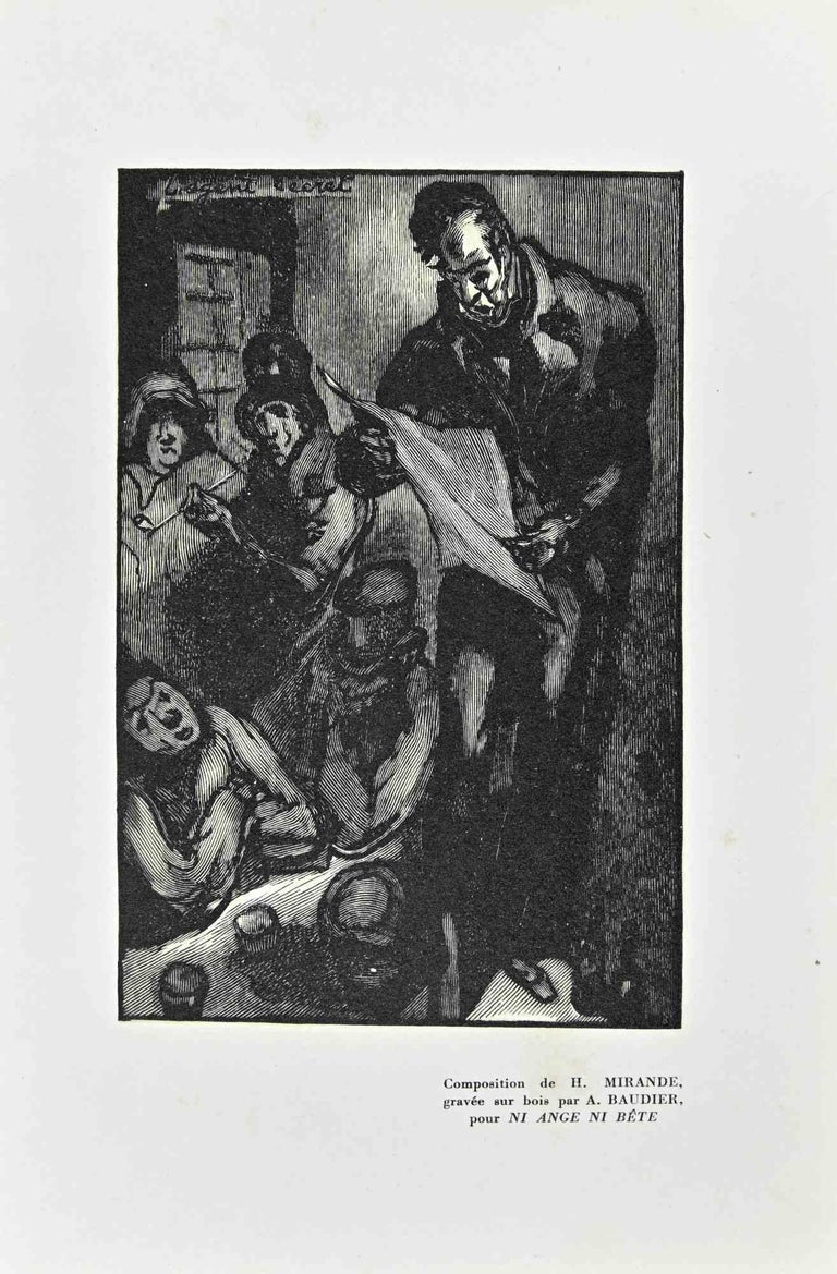 Paul Baudier - Reading News in Cafe - Original Woodcut Print by Paul ...