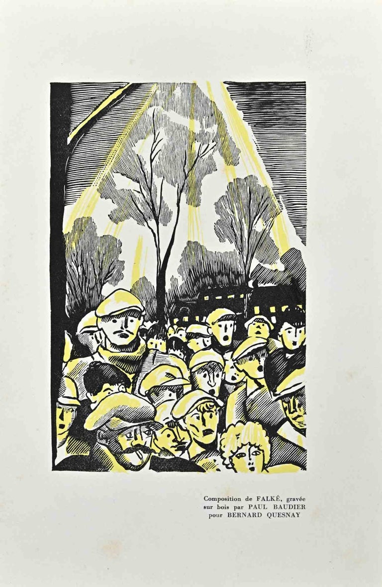 Paul Baudier - The Crowd - Original Woodcut print by Paul Baudier ...