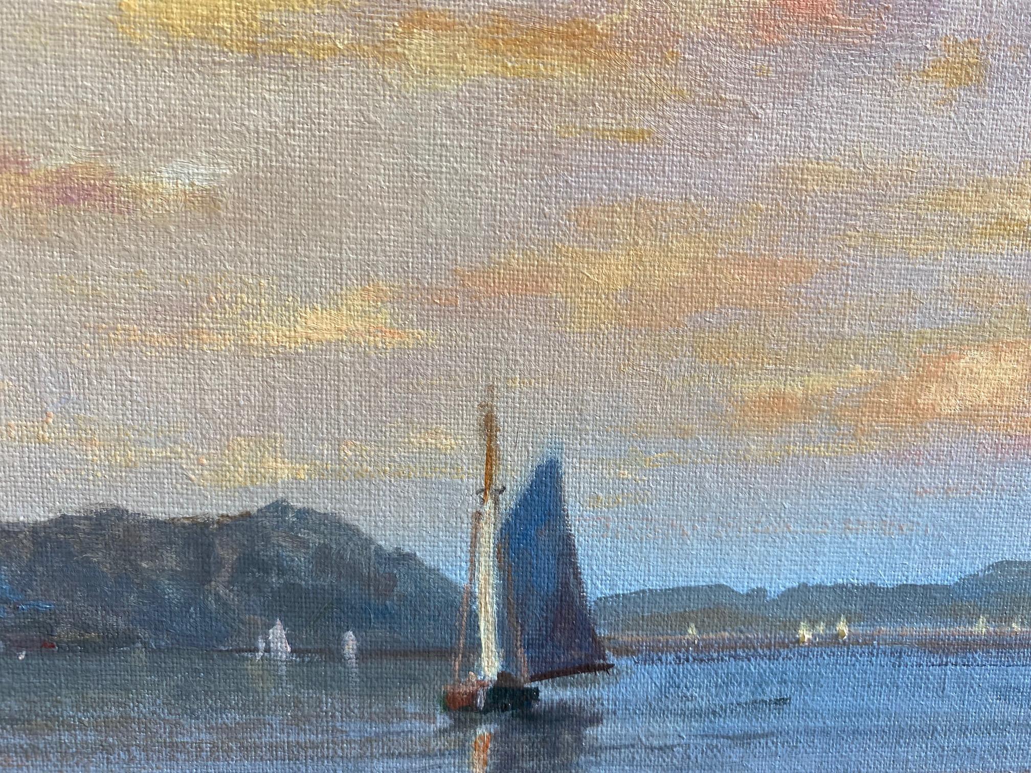 Paul Beebe - Quiet Evening on the Hudson, original impressionist marine ...